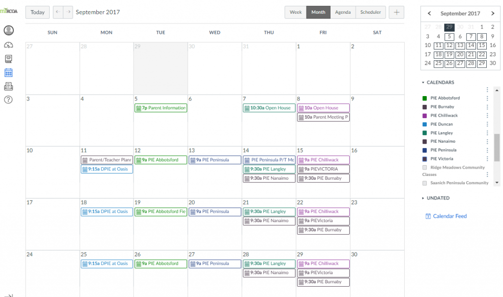 September PIE Calendar – Regent Christian Online Academy